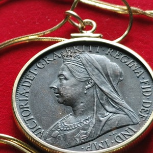 1901 English Bronze Gem Queen Victoria Bronze Penny 10kgf Pendant Set ...