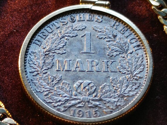 1915 Brilliant Mint Germany Silver Mark coin Pendant … - Gem