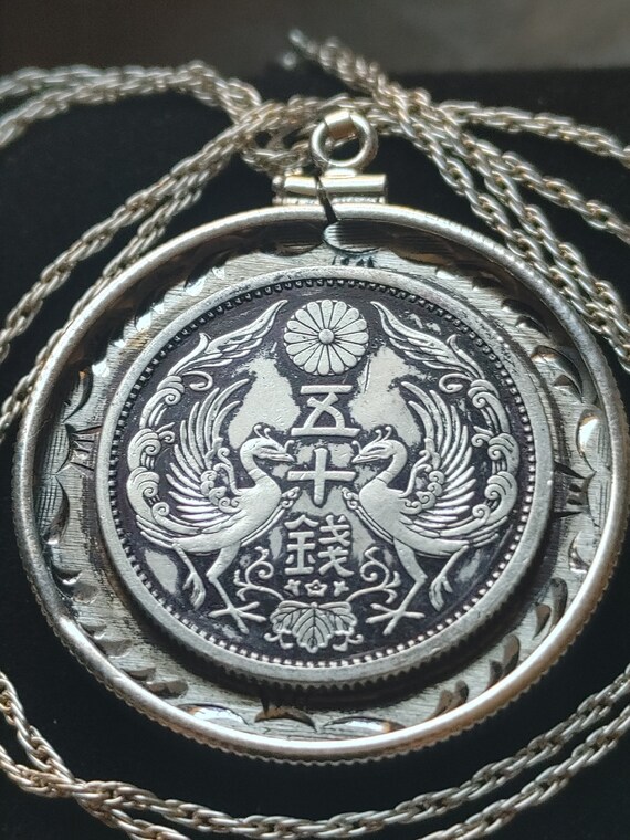 1930s Silver Japanese Twin Phoenix pin-back coin pend… - Gem