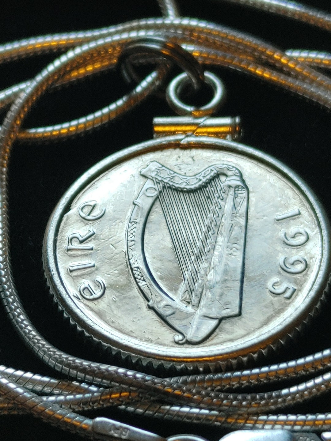 1995 Ireland Harp and Bull Sterling Silver Five Pence Coin Pendant ...