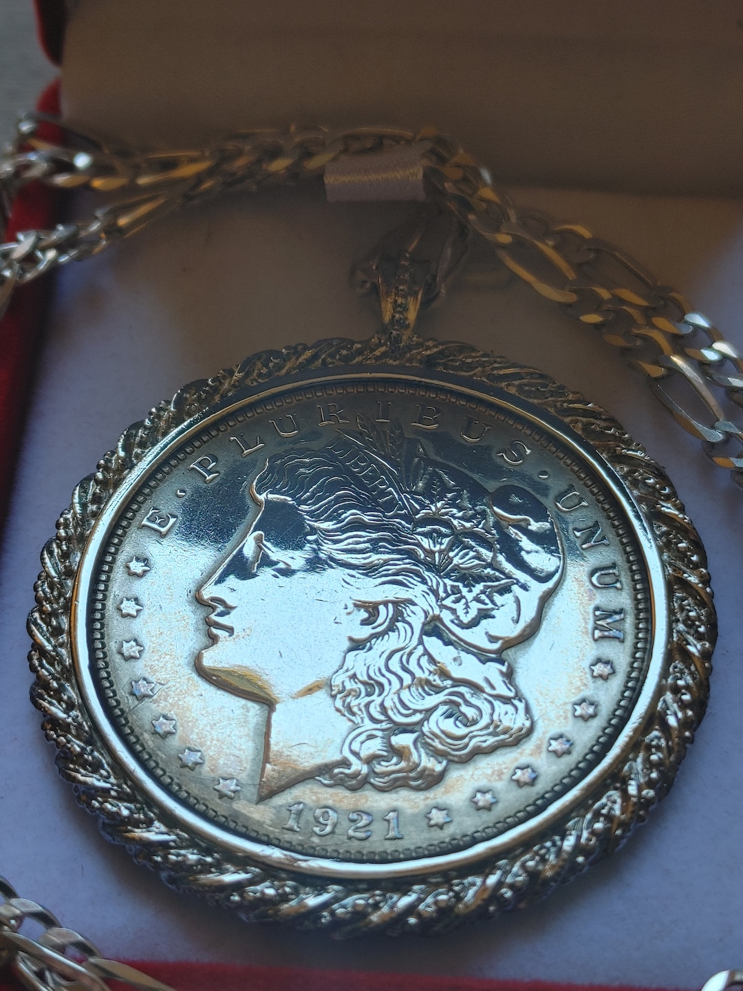 Genuine 1921 American Silver Dollar Pendalnt Morgan Solid Sterling Old ...