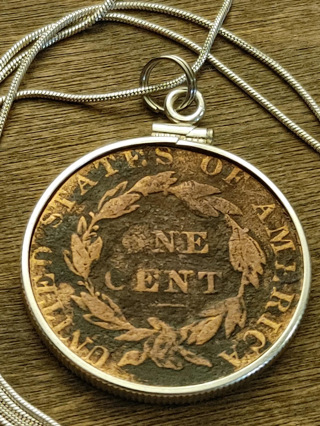 1831 Matron Head Liberty Head 1 Cent Pendant on an Italian 24 Sterling ...