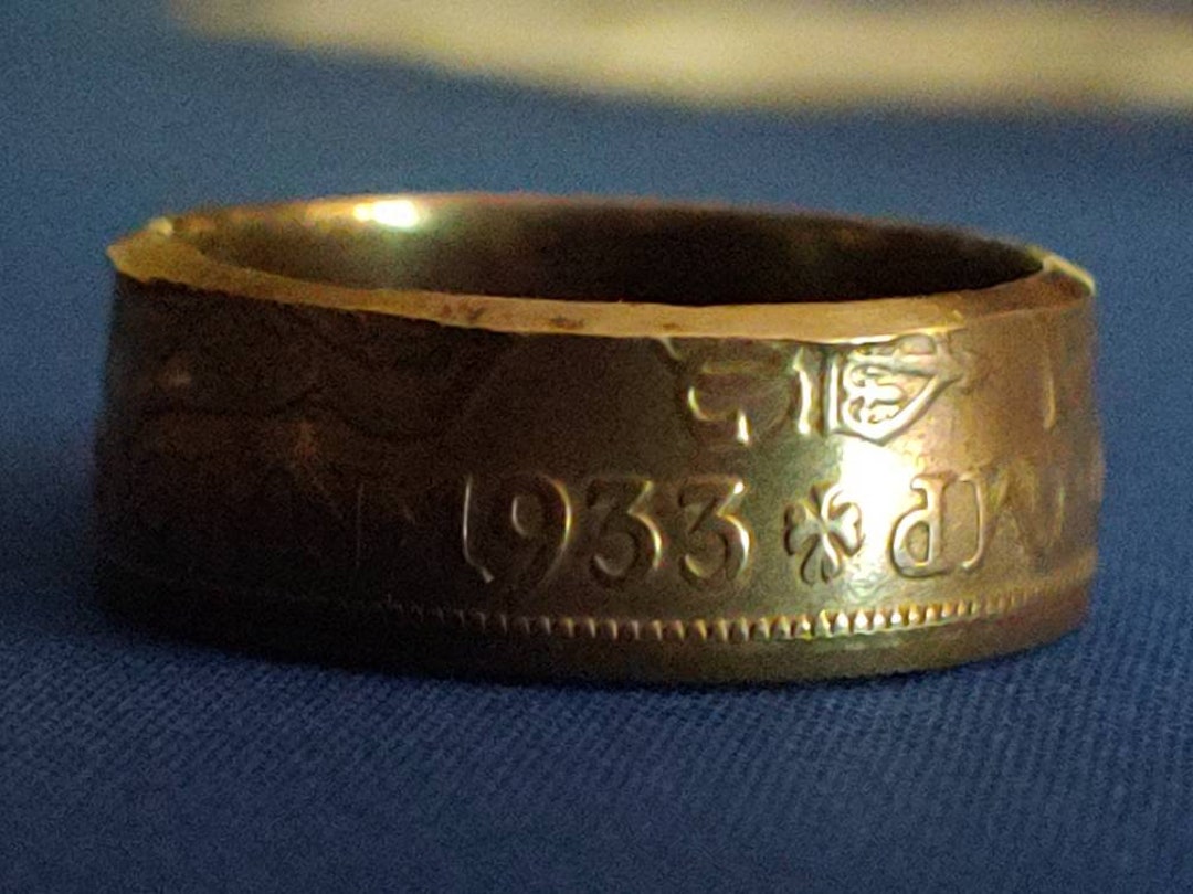 Authentic Silver 1933 English Half Crown Men's Ring United Kingdom Old ...