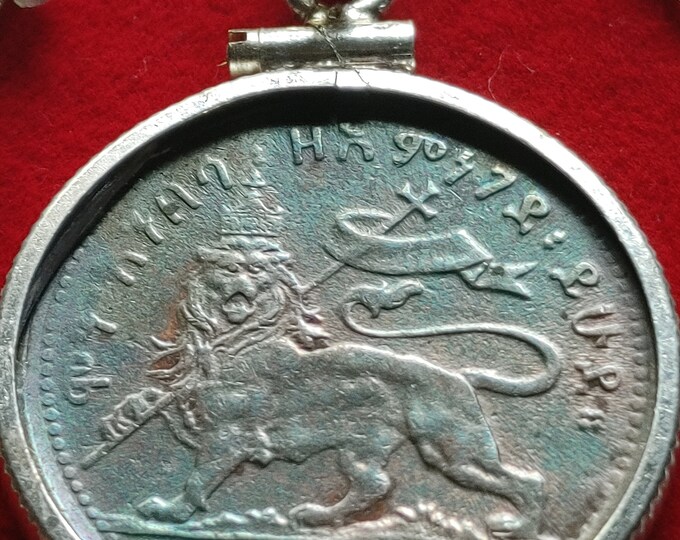 1889 Ethiopian Menelik II Rasta Lion of Judah Coin Pendant on a Solid ...