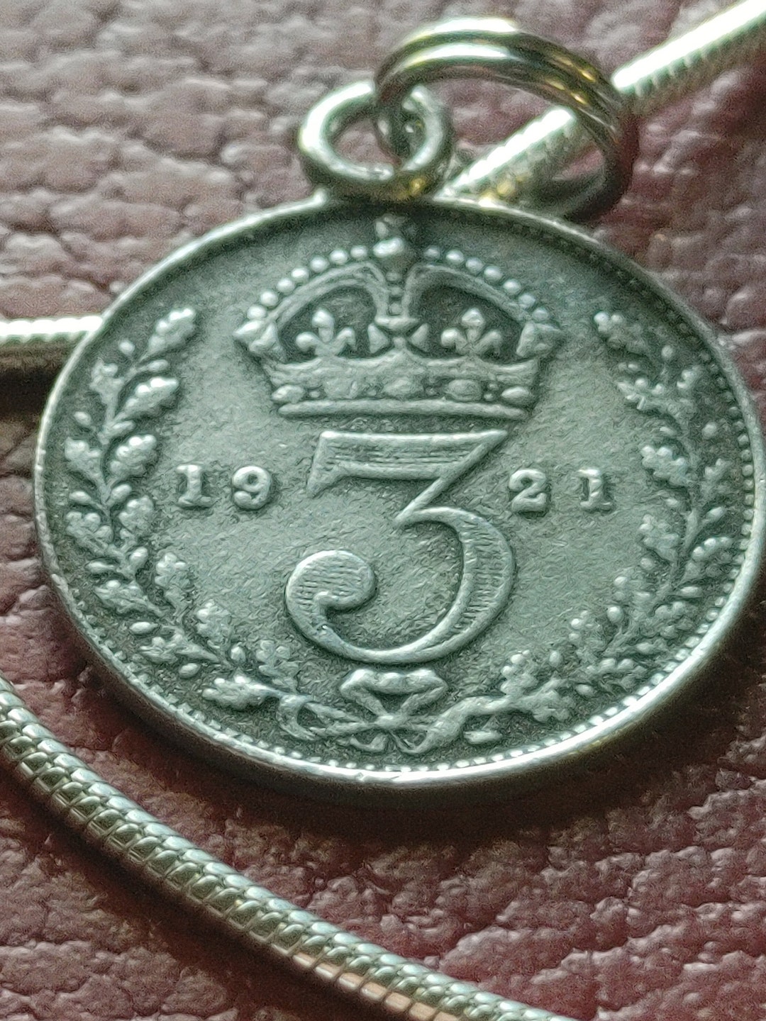 United Kingdom 1921 English Silver 3 Pence Coin Pendant & Sterling ...