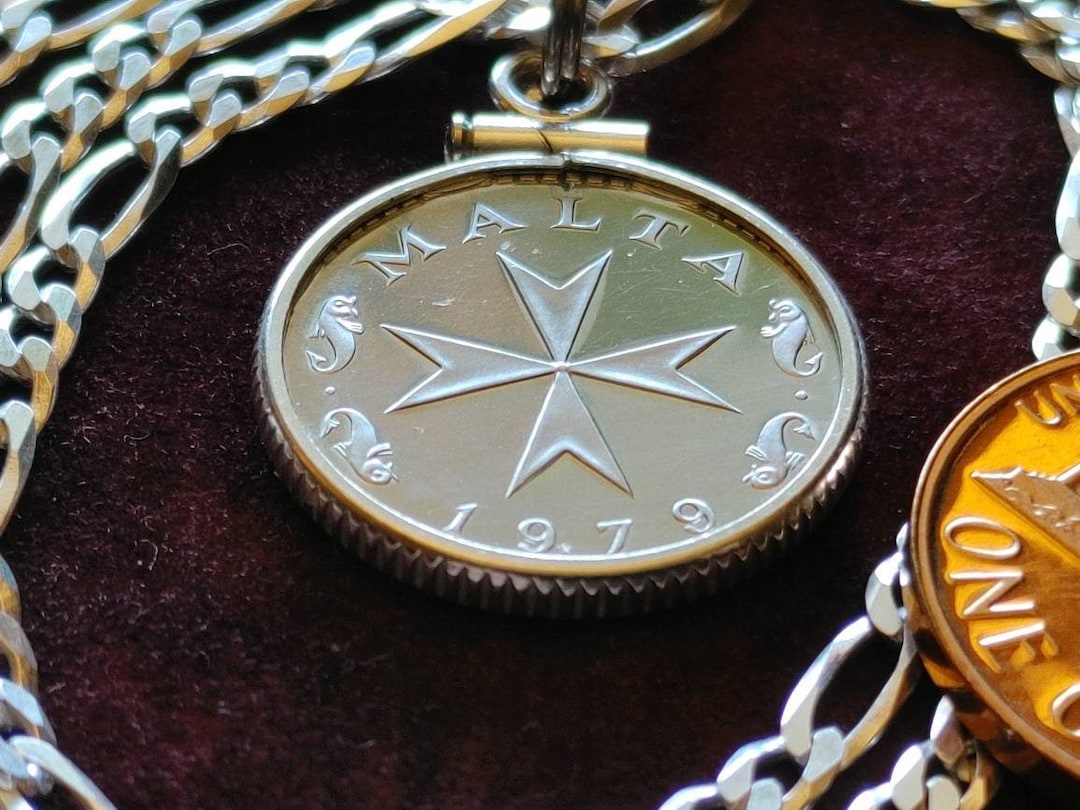 1979 Maltese Iron Cross 2 Mil Coin Pendant Set on an Italian Sterling ...