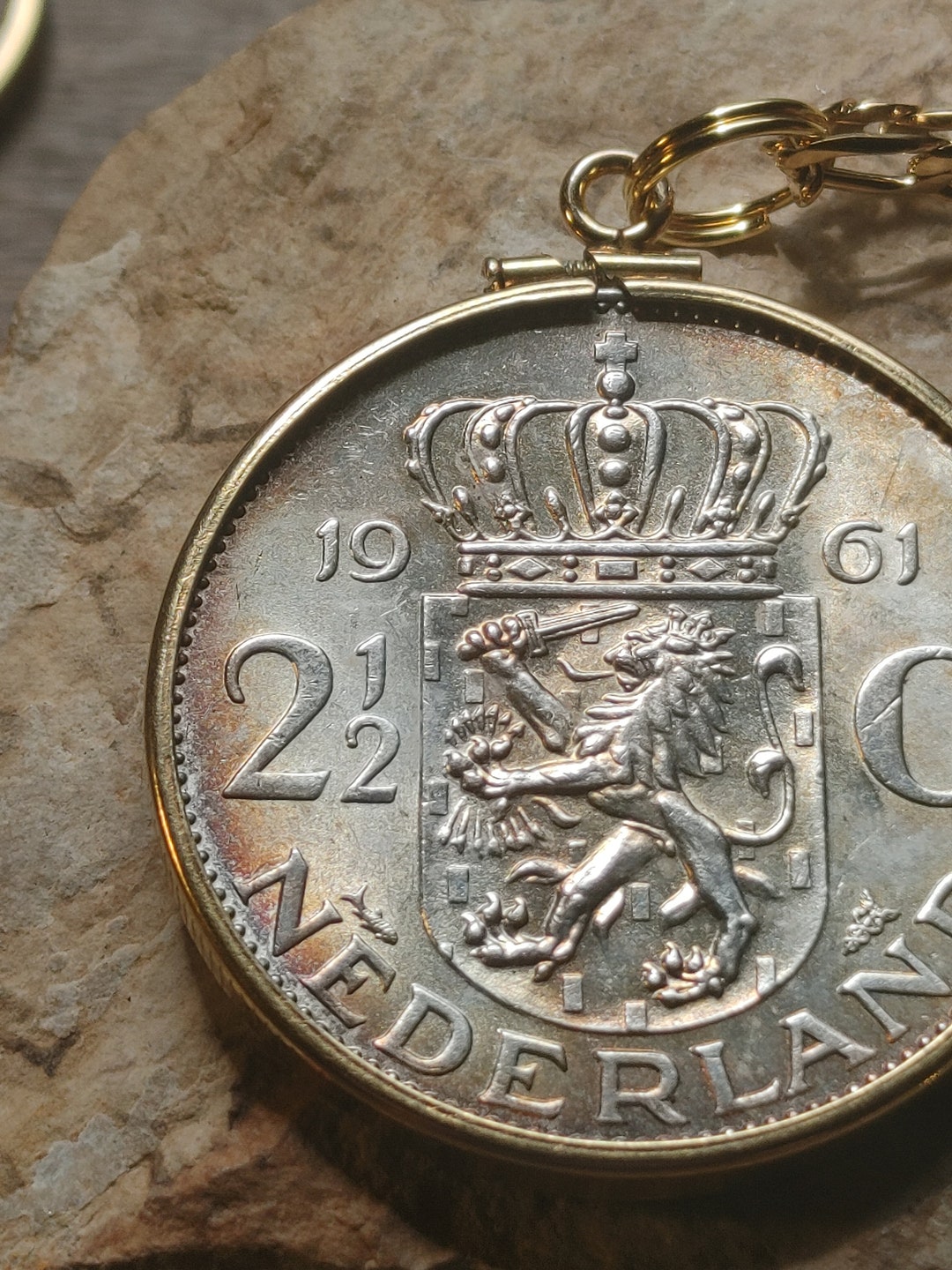 Dutch 1961 Netherlands 2.5 Gulden Silver Cartwheel Golden Luster Coin ...