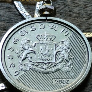 2006 Republic of Georgia 1 Lari Coin Pendant "power is in Unity" Set on ...
