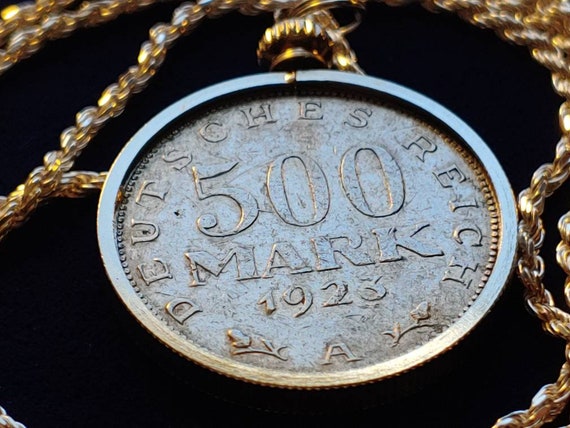 1923 Authentic Germany, Weimar 500 Mark Eagle Pendant… - Gem