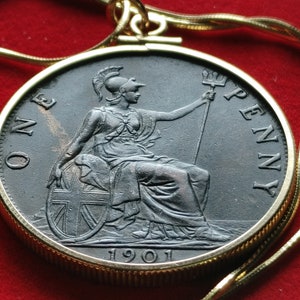 1901 English Bronze Gem Queen Victoria Bronze Penny 10kgf Pendant Set ...