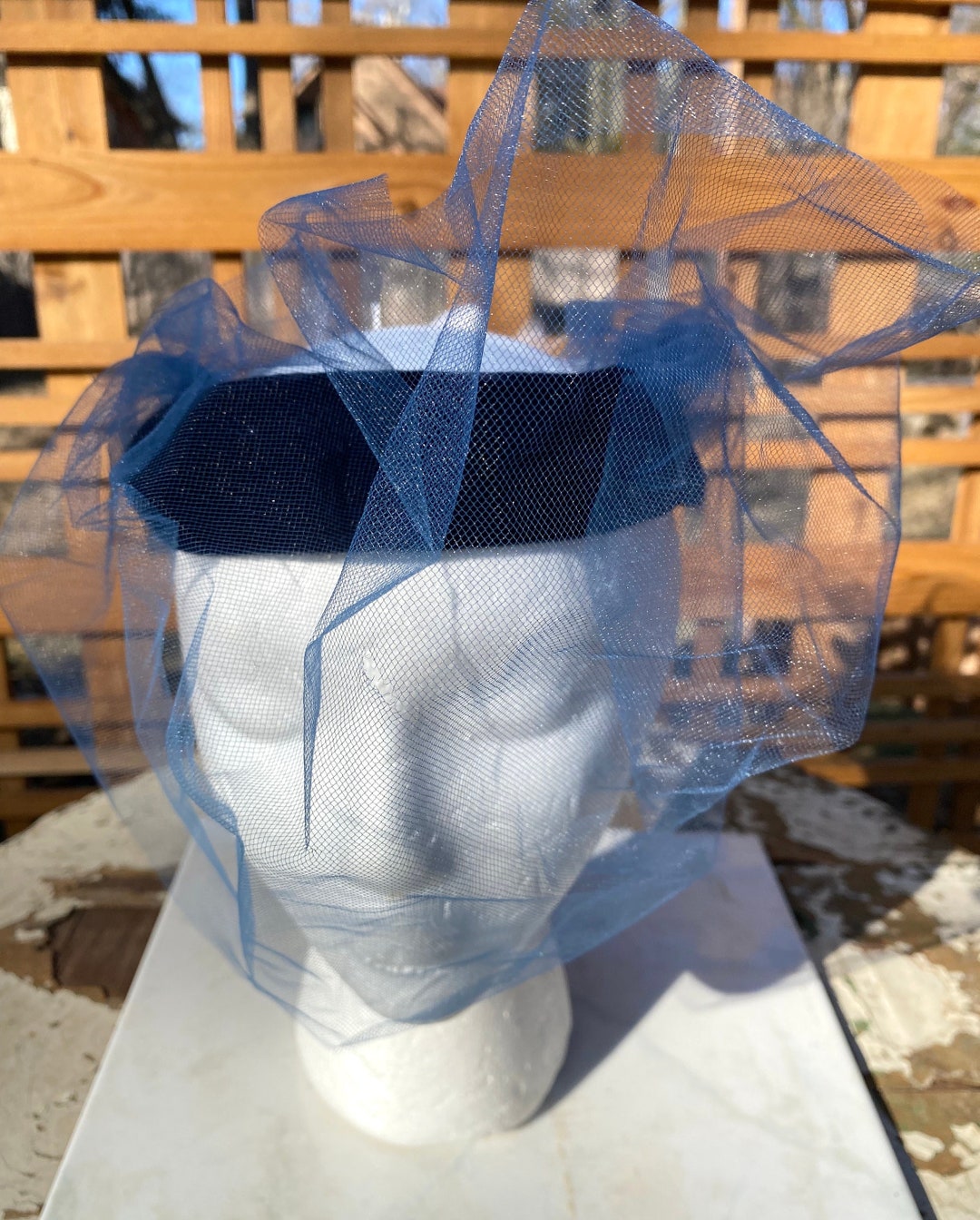 Vintage 1950s-1960s Black Velvet Ring Hat With Stunning Blue Veil and ...