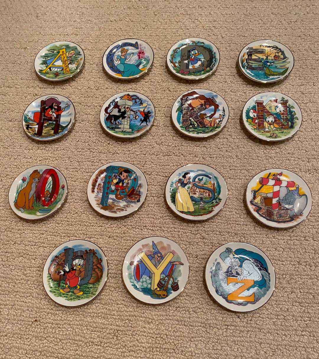 Original 1980s Collectible "disney's Alphabet" Miniature Plates/saucers ...