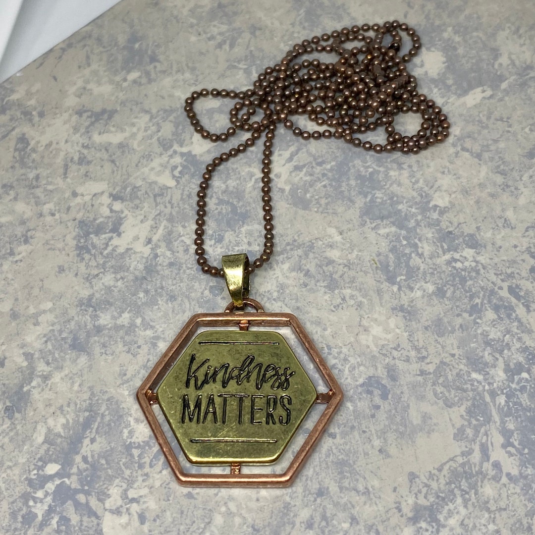 Mixed Metal Kindness Matters Hexagon Charm Long Necklace - Etsy