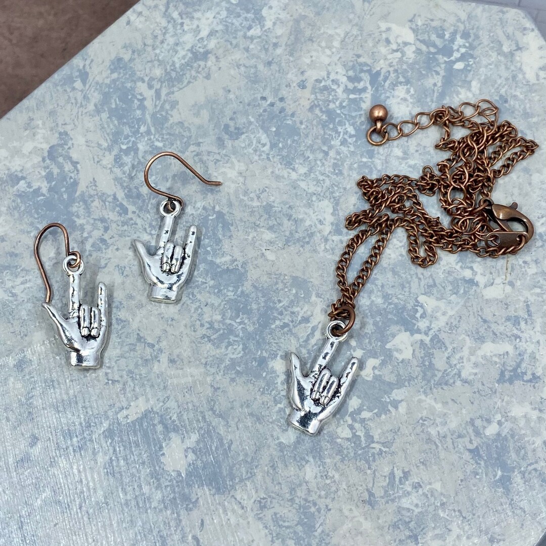 Mixed Metal Antiqued Copper and Silver ASL Sign Language I Love You ...