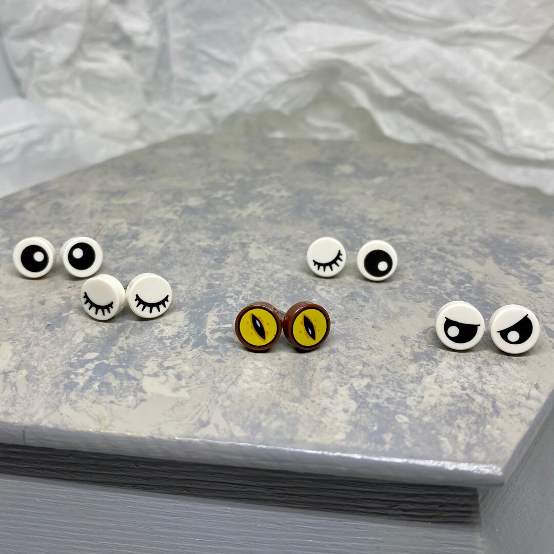 Real LEGO Eye Dot Brick Pieces Stud Earrings - Winking Eyelashes, Open ...