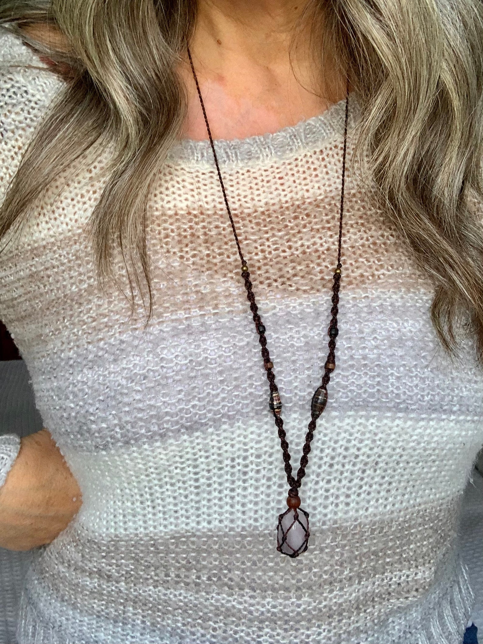 Macramé Net Necklace With Natural Stone - Etsy