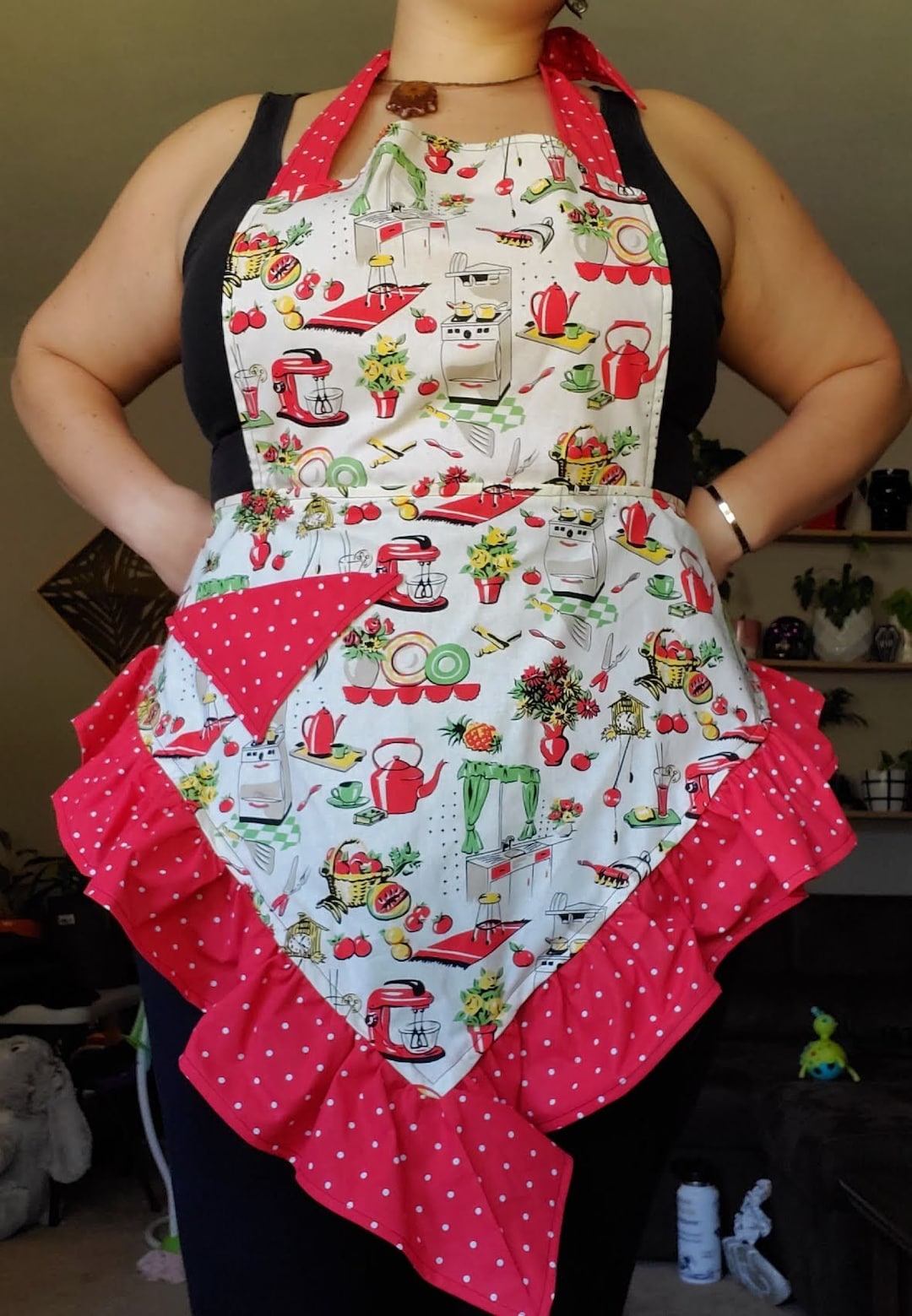 Handmade Vintage Style Kitchen Apron Red All Size - Etsy