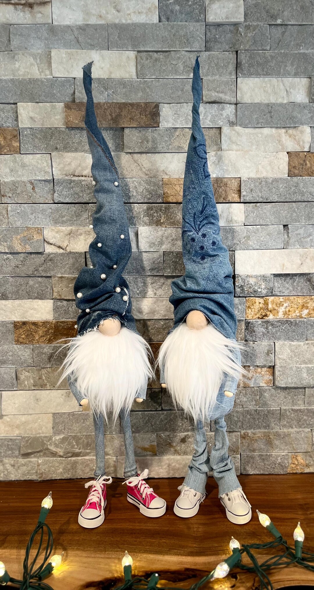 Denim Gnomes With Pearls and Sneakers! - Etsy