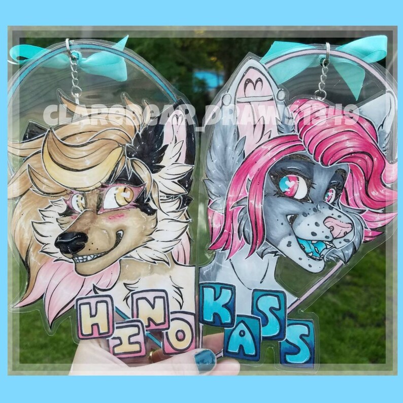 Custom Fursona Badge 2 1/2 Heart Couples Furry Badge | Etsy