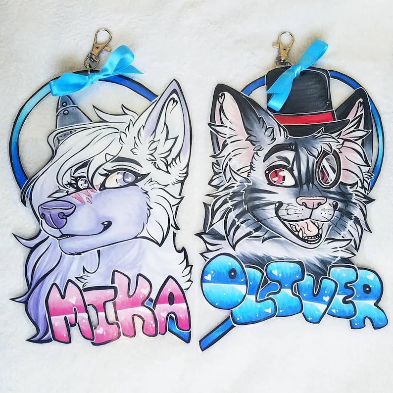 Custom Fursona Badge 2 1/2 Heart Couples Furry Badge | Etsy