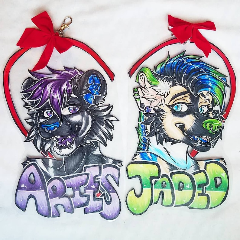 Custom Fursona Badge 2 1/2 Heart Couples Furry Badge | Etsy