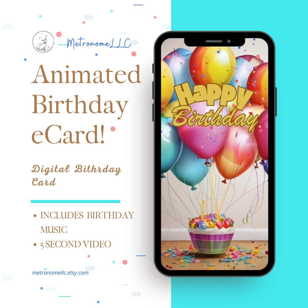 Musical Animated Birthday Card, Instant Download Digital Birthday Ecard ...