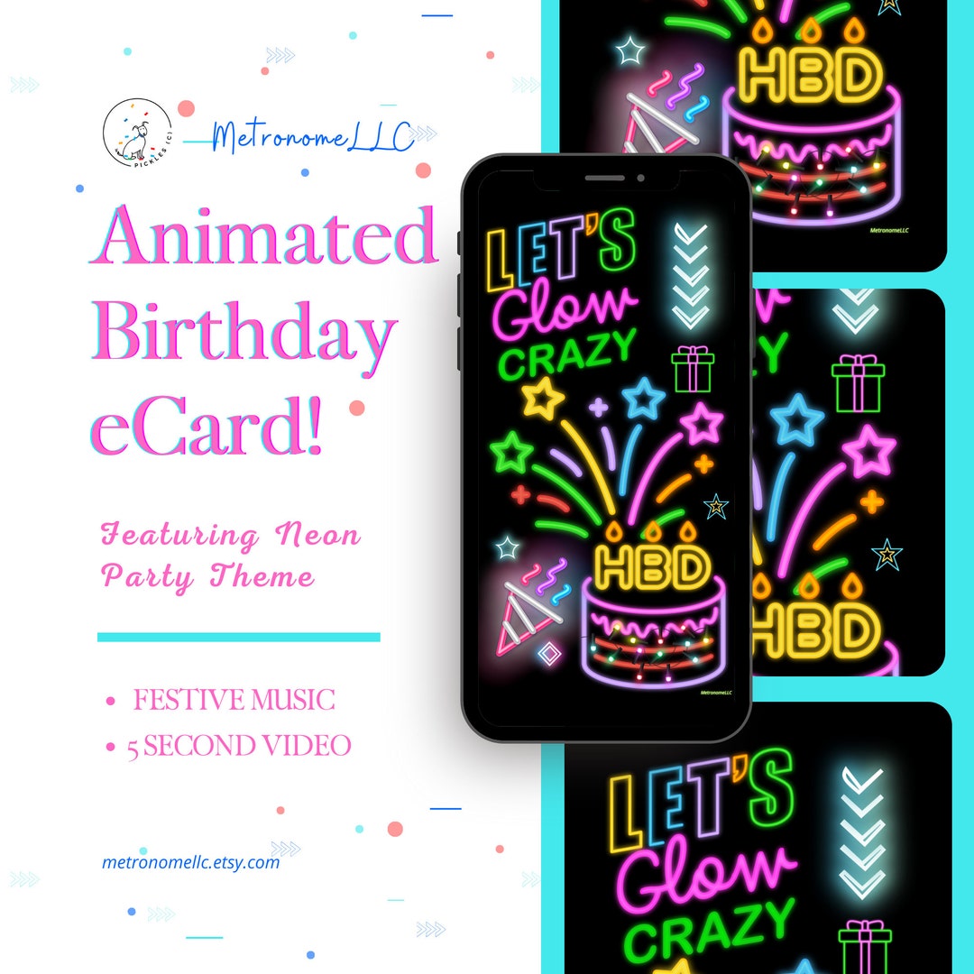 Birthday Card, Neon Animated Birthday Card, Musical Digital Ecard ...