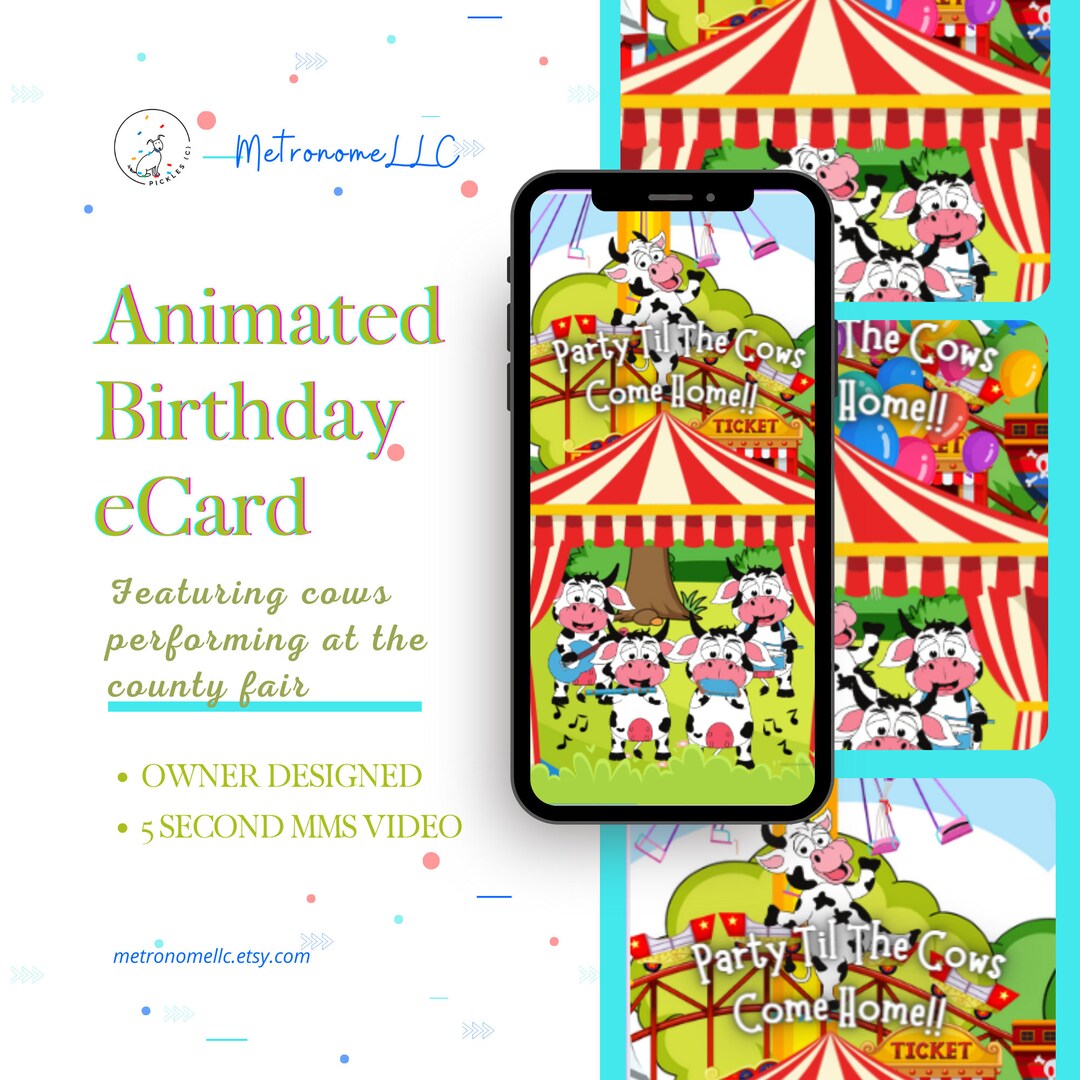 Digital Download Birthday Card, Party Til the Cows Come Home Animated ...