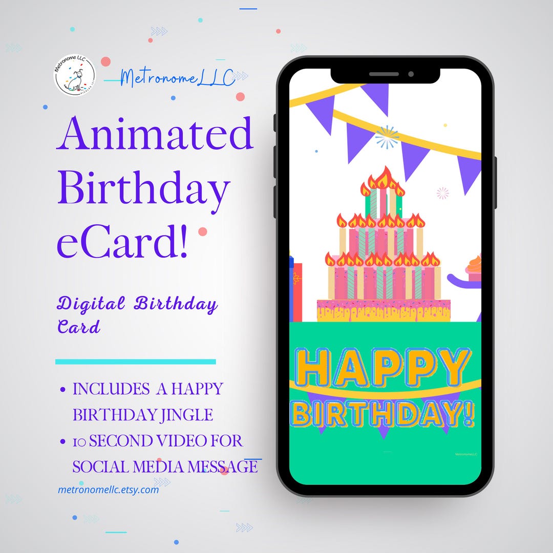 Musical Animated Birthday Card, Happy Birthday Ecard, Instant Download ...