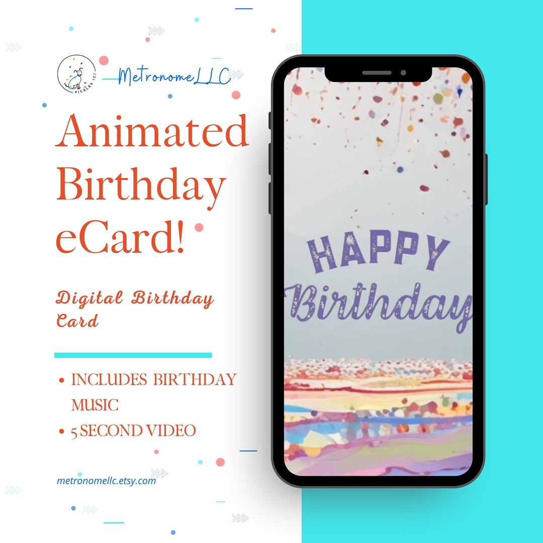 Musical Animated Birthday Card, Instant Download Digital Birthday Ecard ...