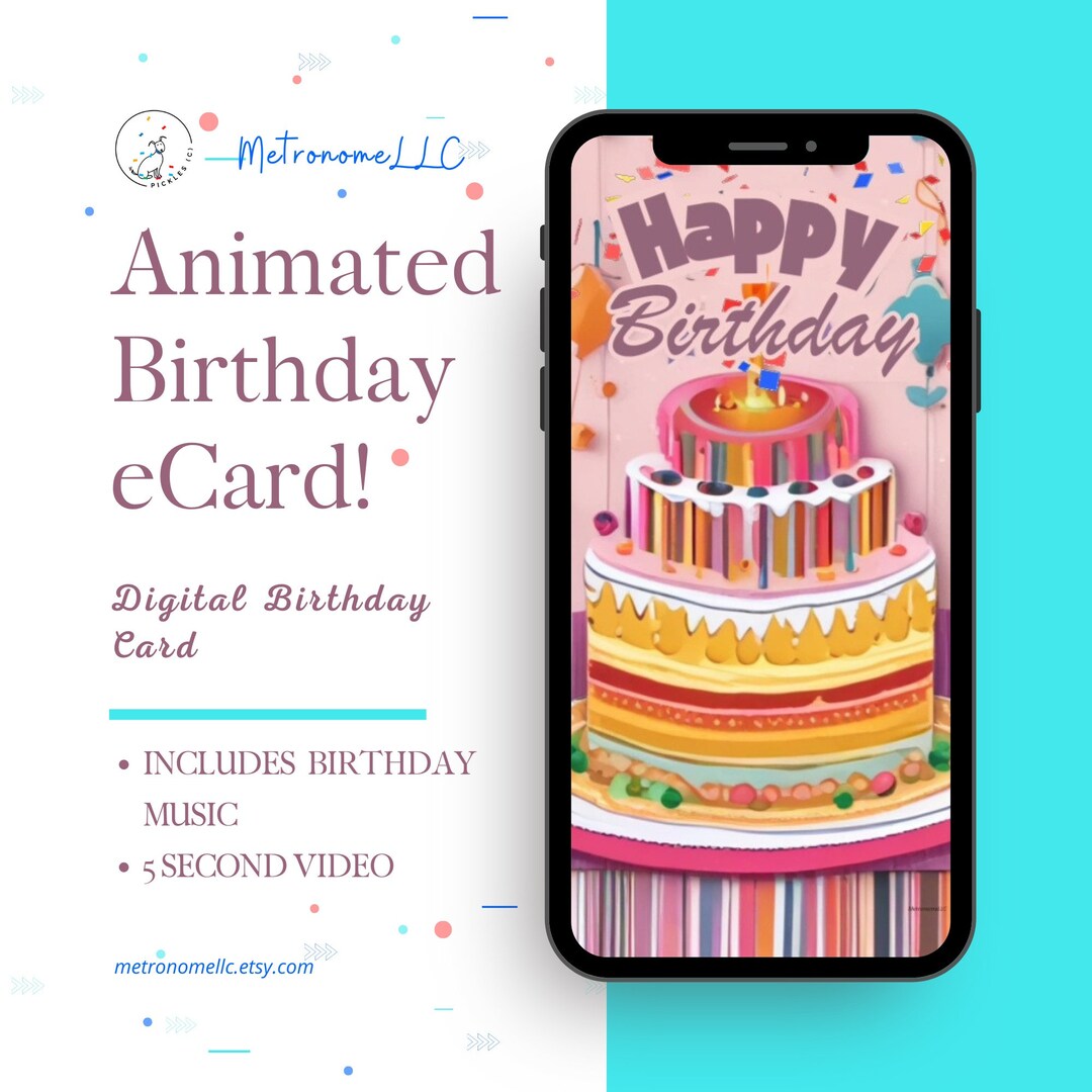 Musical Animated Birthday Card, Instant Download Digital Birthday Ecard ...