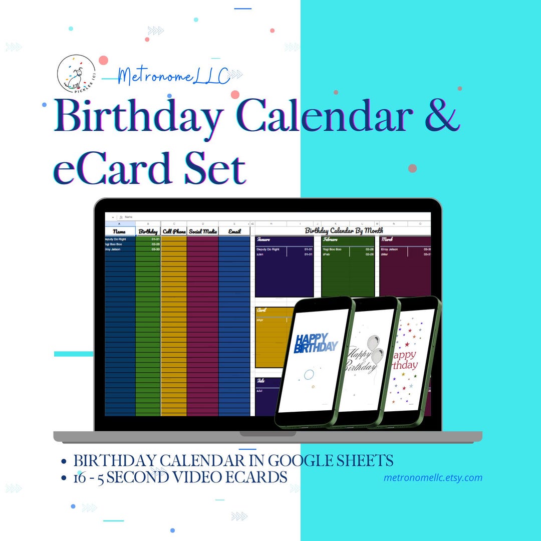 Digital Birthday Calendar: Birthday Tracker & 16 Happy Birthday Cards ...