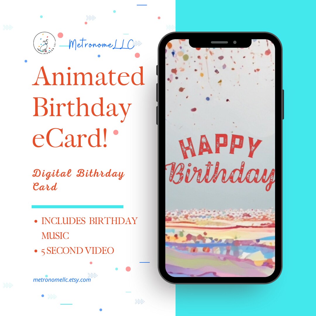 Musical Animated Birthday Card, Instant Download Digital Birthday Ecard ...