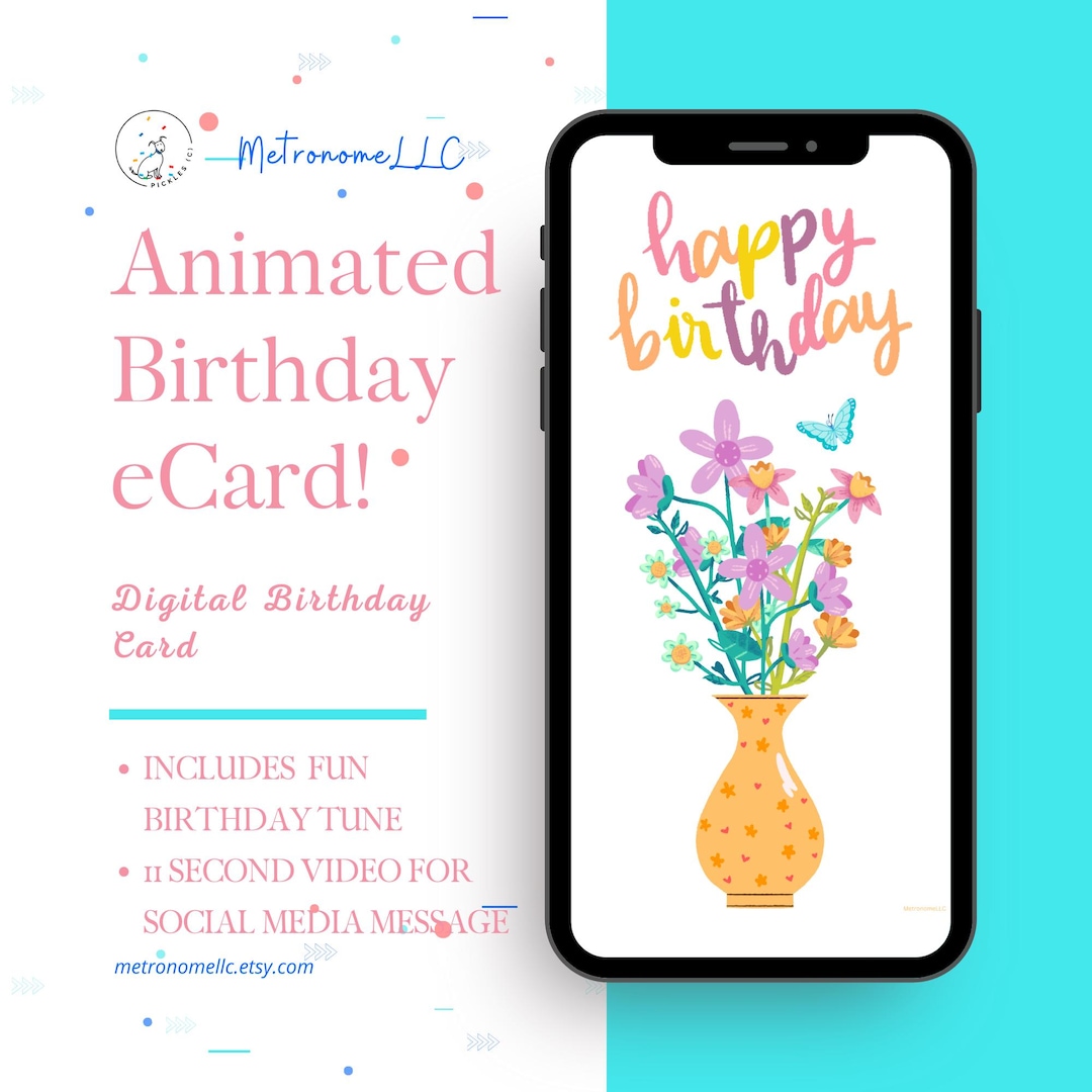 Musical Animated Birthday Card, Instant Download Digital Birthday Ecard ...