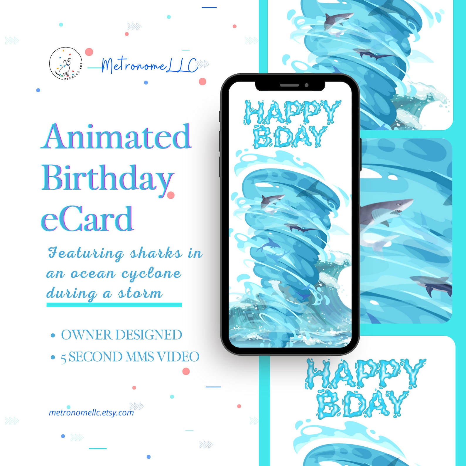 Animated Birthday Card, Shark Cyclone Storm Digital Ecard, Ocean Sound ...