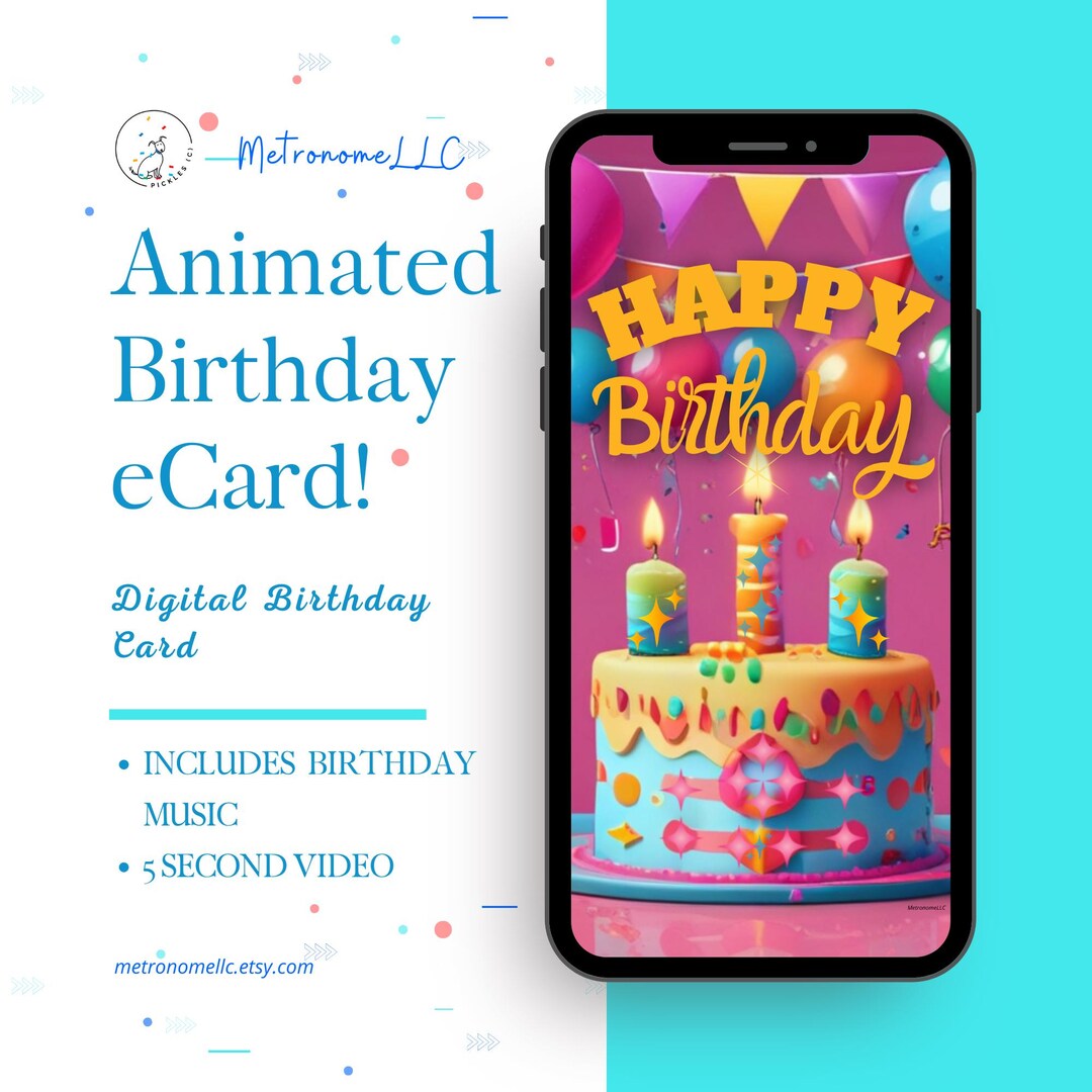 Musical Animated Birthday Card, Instant Download Digital Birthday Ecard ...
