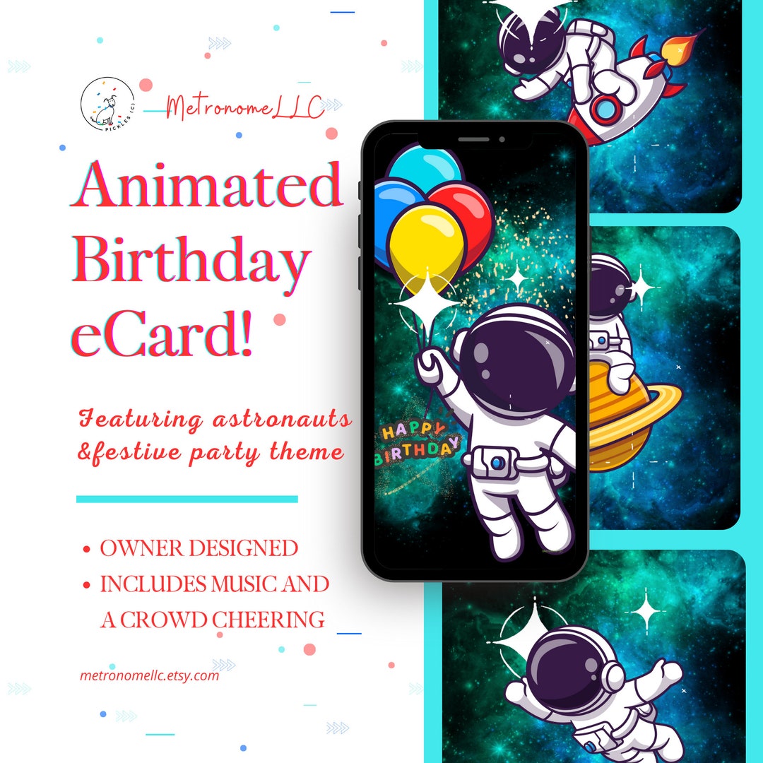 Musical Animated Birthday Card, Space Astronaut Birthday, Outer Space ...