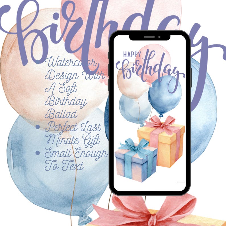 Musical Animated Birthday Card, Instant Download, Watercolor Balloon ...