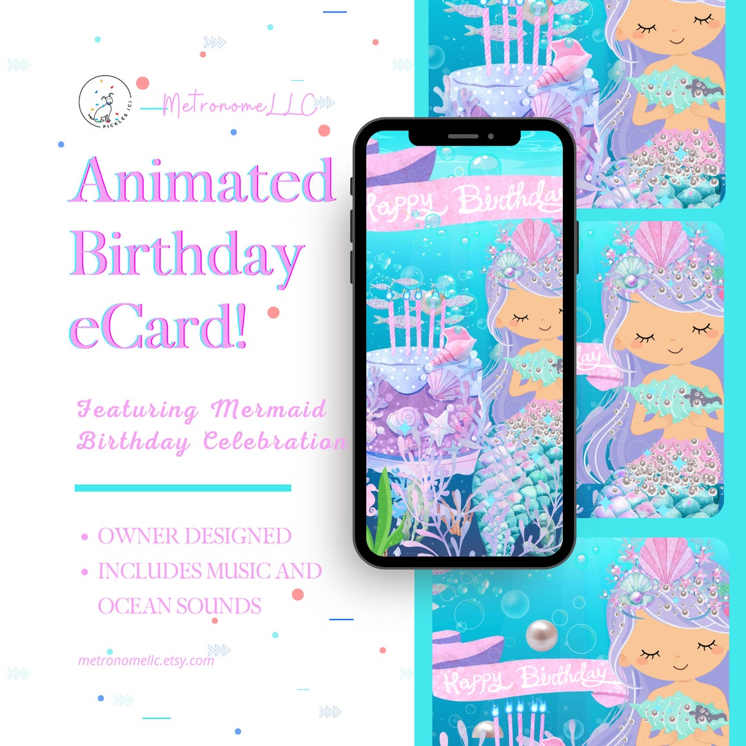 Girls Digital Birthday Card, Ocean Mermaid With Music Underwater Sounds ...