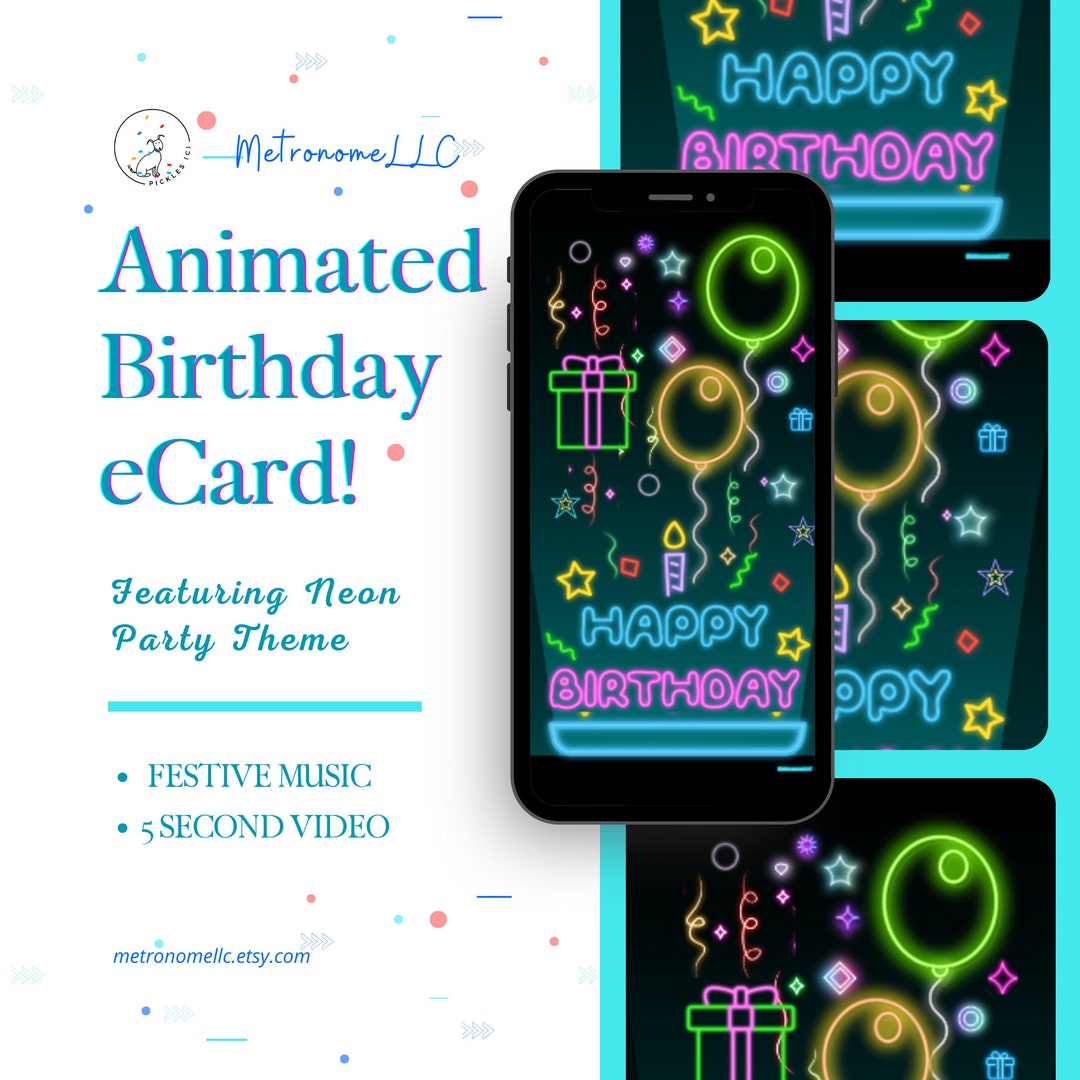 Musical Animated Birthday Card, Digital Ecard, Instant Download Happy ...