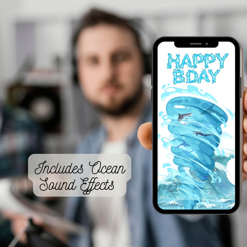 Animated Birthday Card, Shark Cyclone Storm Digital Ecard, Ocean Sound ...
