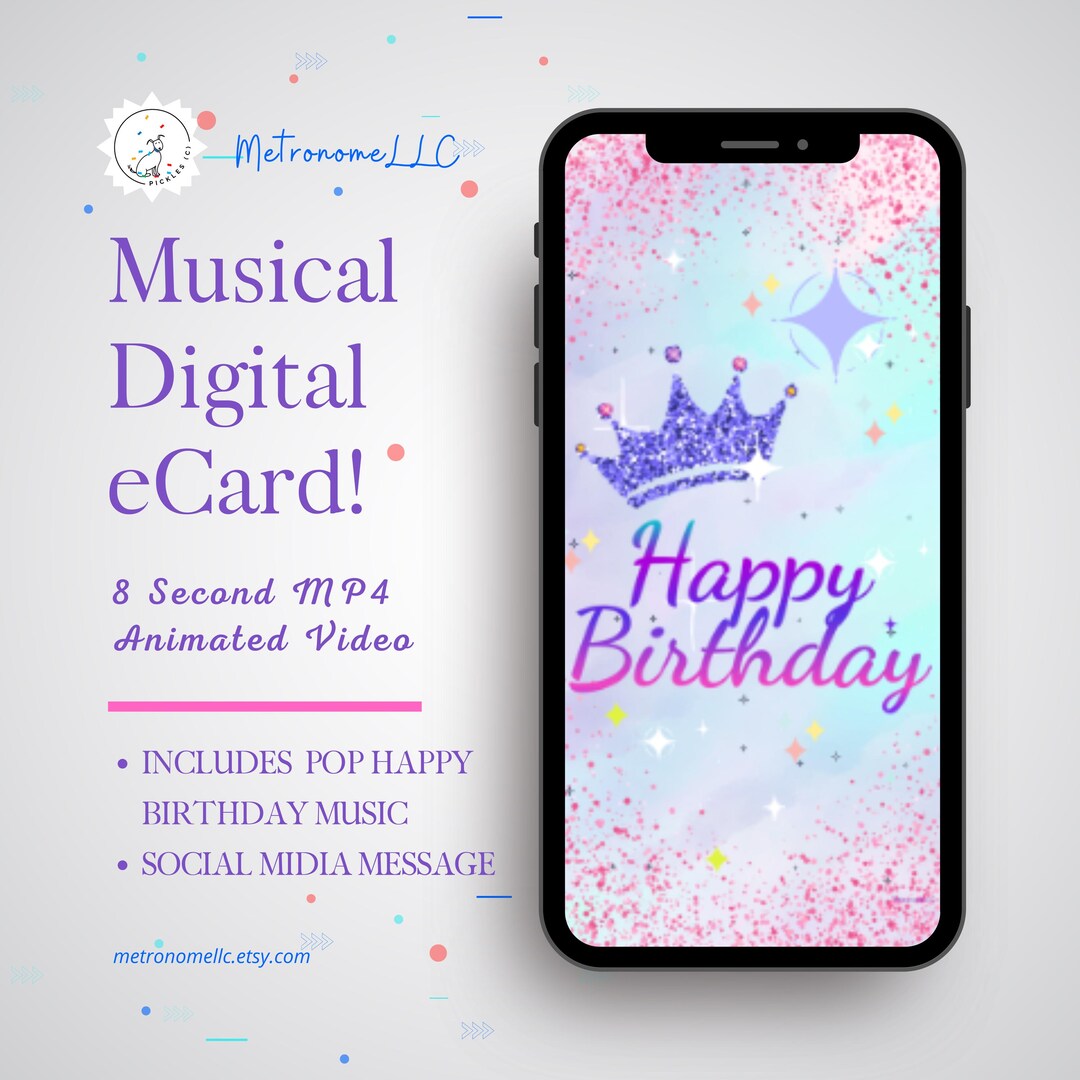 Musical Animated Birthday Card, Princess Instant Download Digital ...