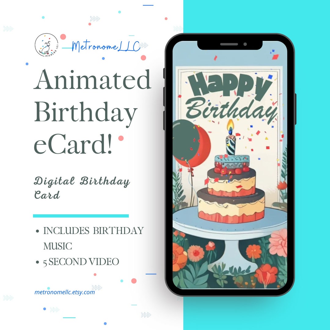 Musical Animated Birthday Card, Instant Download Digital Birthday Ecard ...