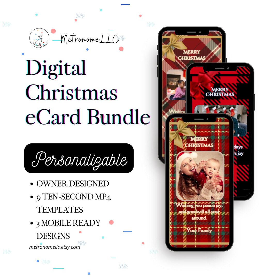 Musical Christmas Cards, Red Digital Photo Card Collection, Editable ...