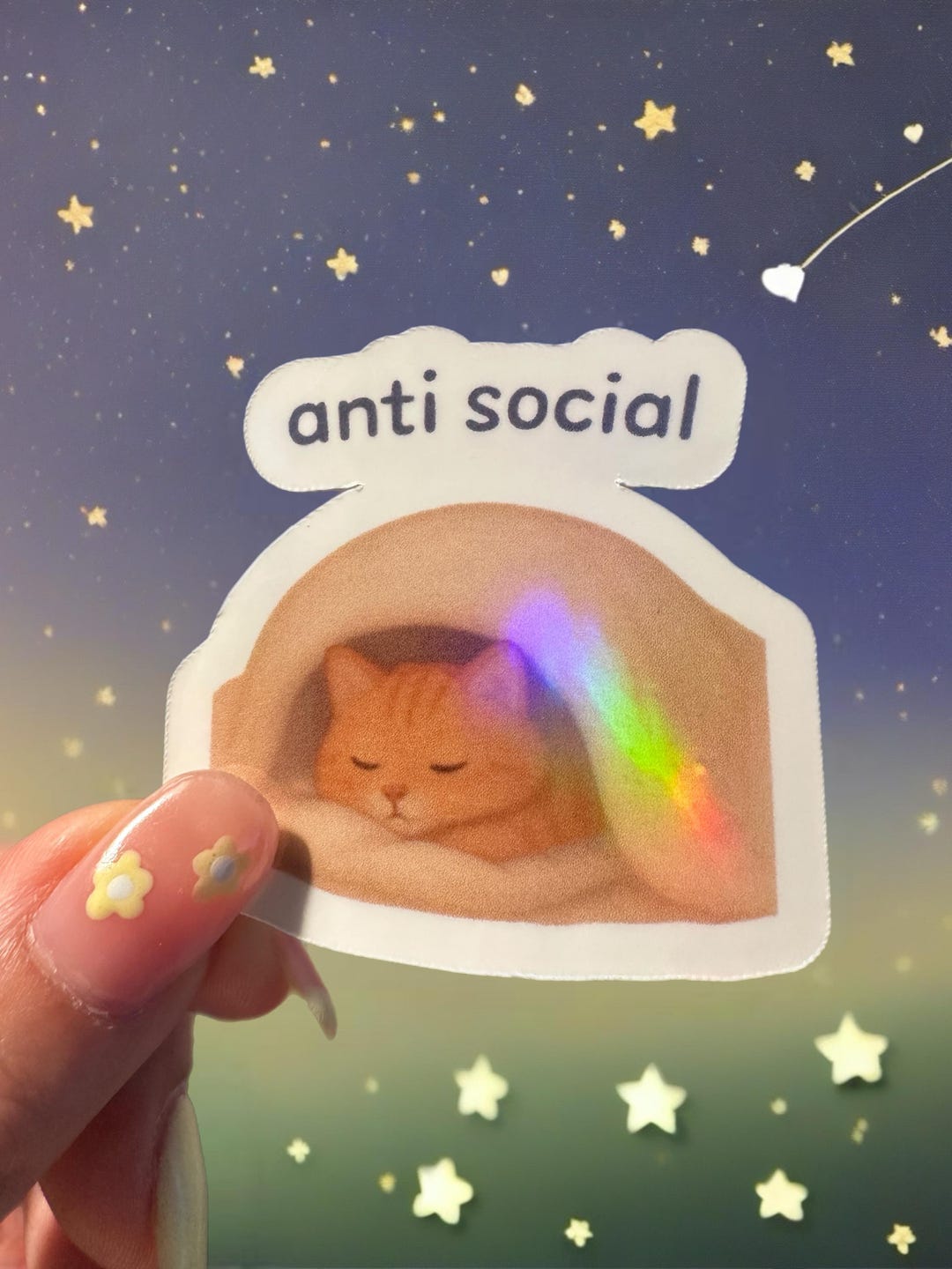 Cute Cat Kitty Sticker Pack, Holographic Waterproof Vinyl Stickers for ...