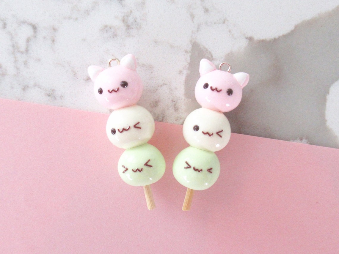 Dango cat keychains mini pastel mochi kawaii dessert animal | Etsy