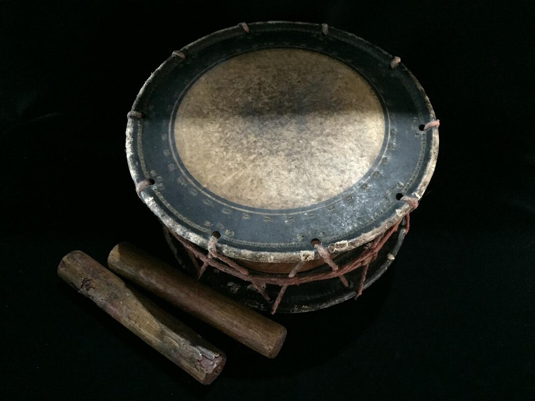 E1422 Japanese Drum & Wooden Stick Set TAIKO Vintage Musical Instrument ...