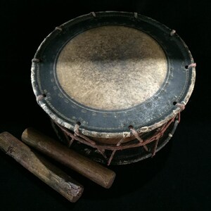 E1422 Japanese Drum & Wooden Stick Set TAIKO Vintage Musical Instrument ...