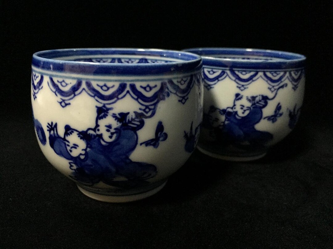 E0464 Japanese Porcelain Tea Cup YUNOMI Set 2pc Vintage SENCHA Signed ...