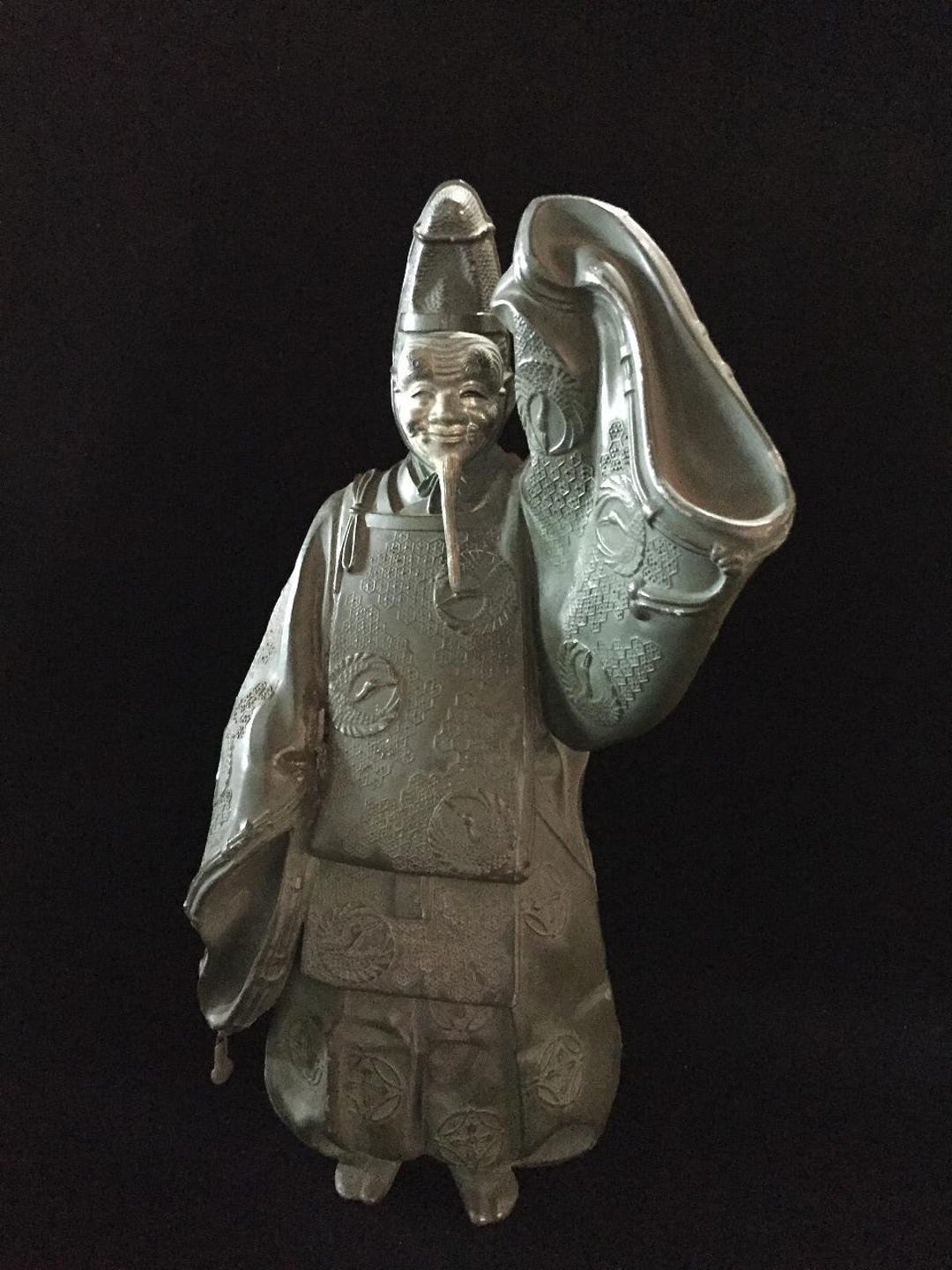 B1815 Japanese Metal NOH Doll Statue Vintage OKIMONO Interior Old Man ...